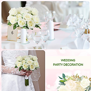 Hanaive 60 Heads Artificial White Rose Silk Roses with Stem Valentine's Day White Flowers Real Looking Faux Flowers for Girlfriend Wedding Bridal DIY Shower Party Home Centerpieces Decorations