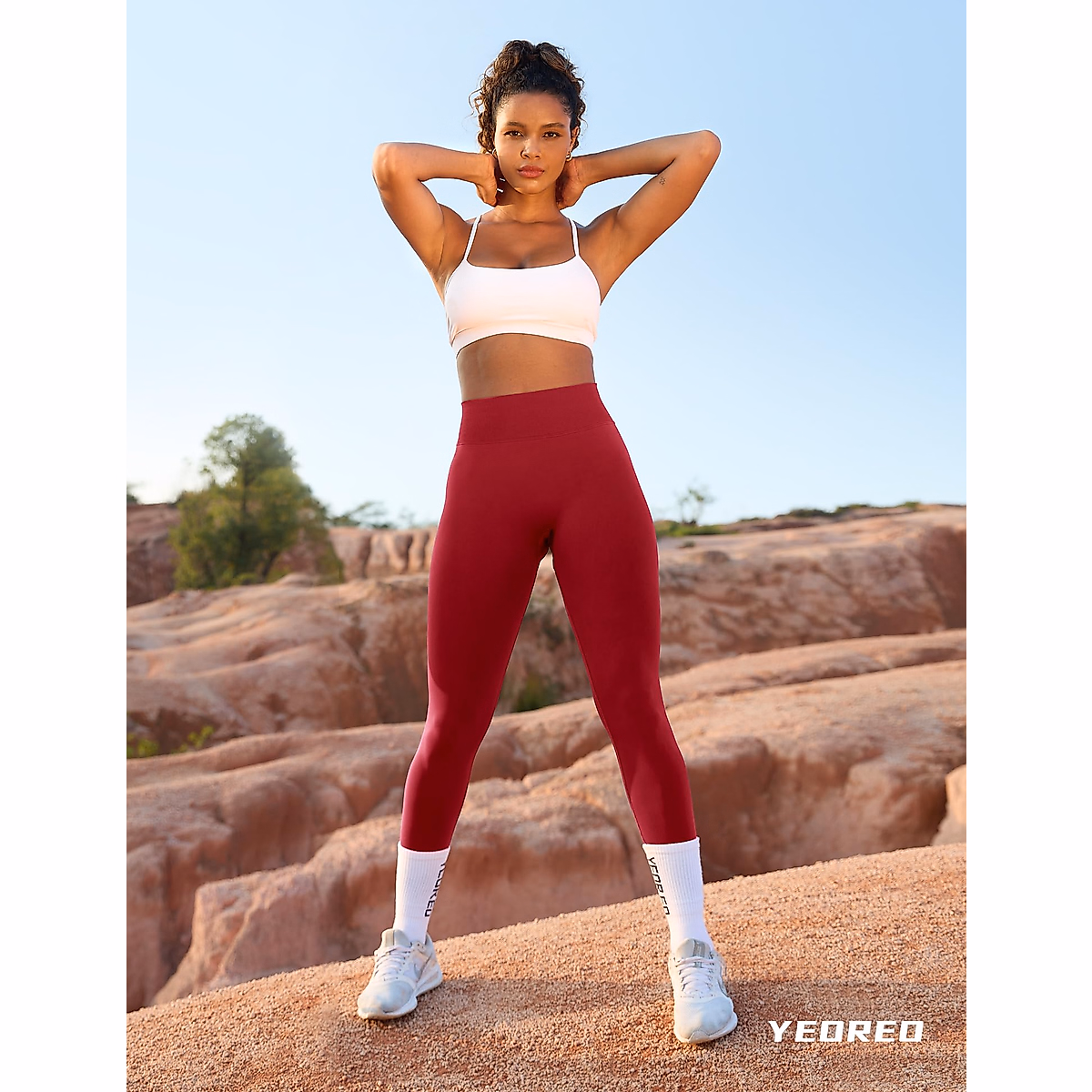 YEOREO Liz Scrunch Workout Leggings for Women High Waisted Butt Lifting V Back Waist Seamless Gym Yoga Leggings Red M