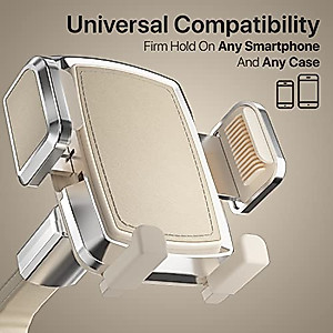 Bestrix Premium Leather Cup Holder Phone Mount for Car, No Shaking, Easy Installation, 360 Rotation, Universal Compatibility with Samsung, Android, iPhone up to 6.7", Automobile Cradle (Off - White)