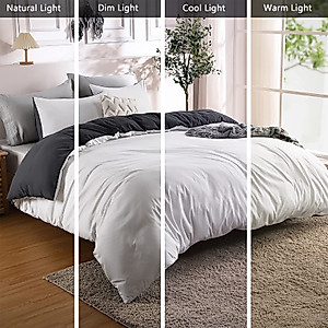 White Duvet Cover King Size, Ultra Soft Double Brushed Microfiber Duvet Cover Set 3 Pieces with Zipper Closure, Reversible Duvet Cover for All Season, White/Charcoal Grey, 104x90 Inches