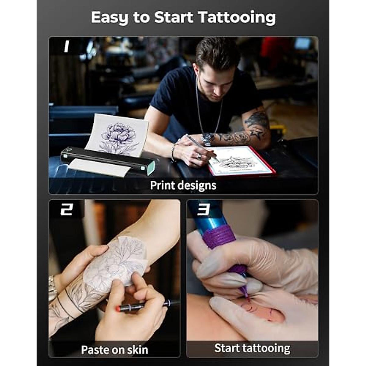 Itari M08F Tattoo Stencil Printer - Tattoo Transfer Machine Thermal Copier with 10pcs Transfer Paper, Bluetooth Stencil Printer for Tattooing, Henna Tattoo Machine Kits Compatible with Phone Ipad & PC