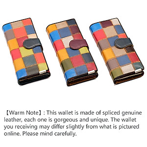 EutDett Patchwork Wallet Women Genuine Leather Purse Multicolor Quilted Diamond Wallet Stitch Ladies Wallet