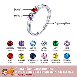 ChicSilver Mothers Ring 2 Birthstones Simulated Birthstone Rings for Women Custom Mothers Ring 2 Birthstones 2 Names Engraved Promise Rings for Her Mother (Size 7)