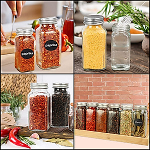 DHSBTLS 6oz Glass Spice Jars with Labels 30 Pcs, Empty Square Spice Bottles with Shaker Lids and Airtight Metal Caps,Chalkboard Marker and Silicone Collapsible Funnel Included