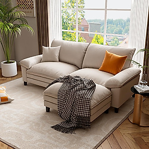 Neoriver Convertible Sectional Couch with Ottoman, Modern 2 Seater Loveseat Cloud Couch, L Shaped Deep Seat Sofa Furniture Modular Set for Living Room Apartment Office, Beige