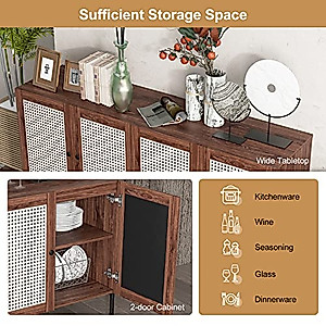 Giantex 2 Pcs Sideboard with Storage, Kitchen Buffet with 2 Rattan Doors, Liquor Cabinet, Wood Cupboard, Accent Furniture for Dining Room, Console Table for Entryway 31.5”Lx 16”Wx 31.5”H (Walnut)