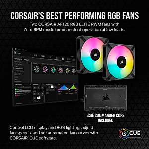 Corsair iCUE H100i Elite LCD XT Liquid CPU Cooler - IPS LCD Screen - Two AF120 RGB Elite Fans - 240mm Radiator - Fits Intel® LGA 1700, AMD® AM5, and More - Included iCUE Commander CORE - Black