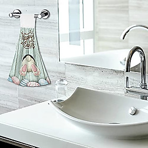 KOCOART Cute Bunny Bottom Kitchen Oven Towels Easter Eggs Hanging Hand Towel with Loop 2 Pieces Super Absorbent Dishcloth Fingertip Tea Bar Dish Towel for Bathroom Tabletop