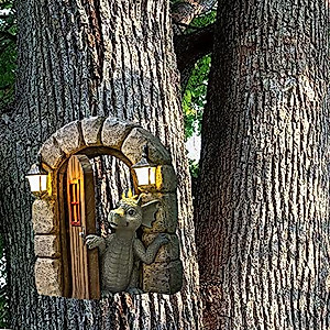 Courtyard Dragon Carving Ornament Dragon Gate Statue Resin Garden Dragon Statue Dragon Meditating by The Window Garden Dragon Sculpture Decorative Dragon (Happy Dragon No. 1)