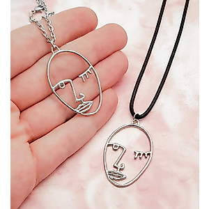 Winking Face Necklace in Silver, Picasso Face Necklace, Artistic Face