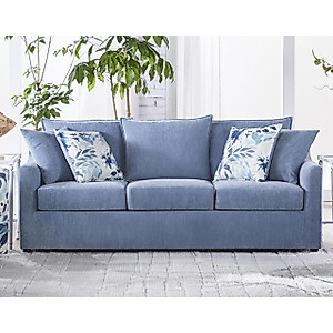 New Classic Furniture Sylvie Polyester 3-Seater Sofa Couch with 4 Accent Pillows, Blue Slate