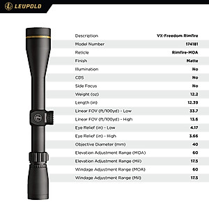 Leupold VX-Freedom Rimfire 3-9x40 (1 inch) Rimfire MOA Reticle Riflescope
