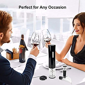 SENZER Electric Wine Opener Set Automatic Wine Bottle Opener LED Light Reusable Corkscrew Gift Set with Foil Cutter, Vacuum Stoppers, 4-in-1 Aerator and Pourer Set for Kitchen Bar Restaurant Black