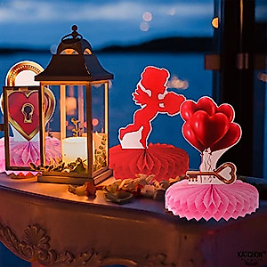 KatchOn, Valentine Honeycomb Centerpieces - Pack of 9 | Red and Pink Valentines Decorations for Party | Valentines Day Decorations for Table | Valentines Centerpieces for Valentines Table Decor