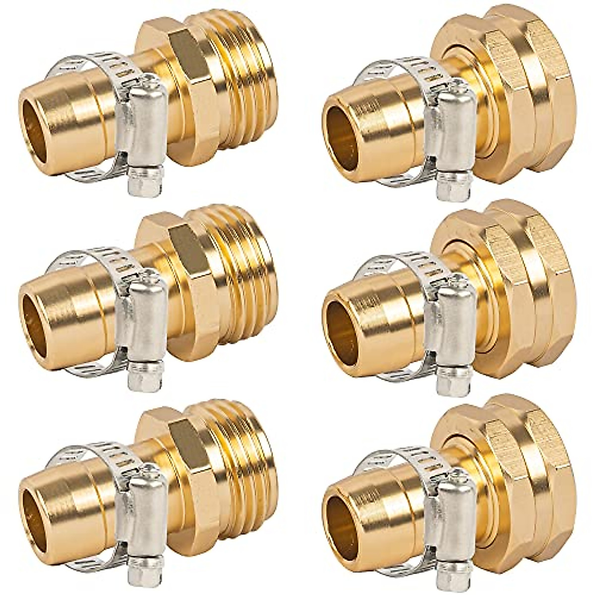 Uptotop Garden Hose Repair Connectors with Claps, Female and Male Garden Hose Fittings for 3/4" & 5/8", Metal Garden Hose Repair Kit, 3 Set