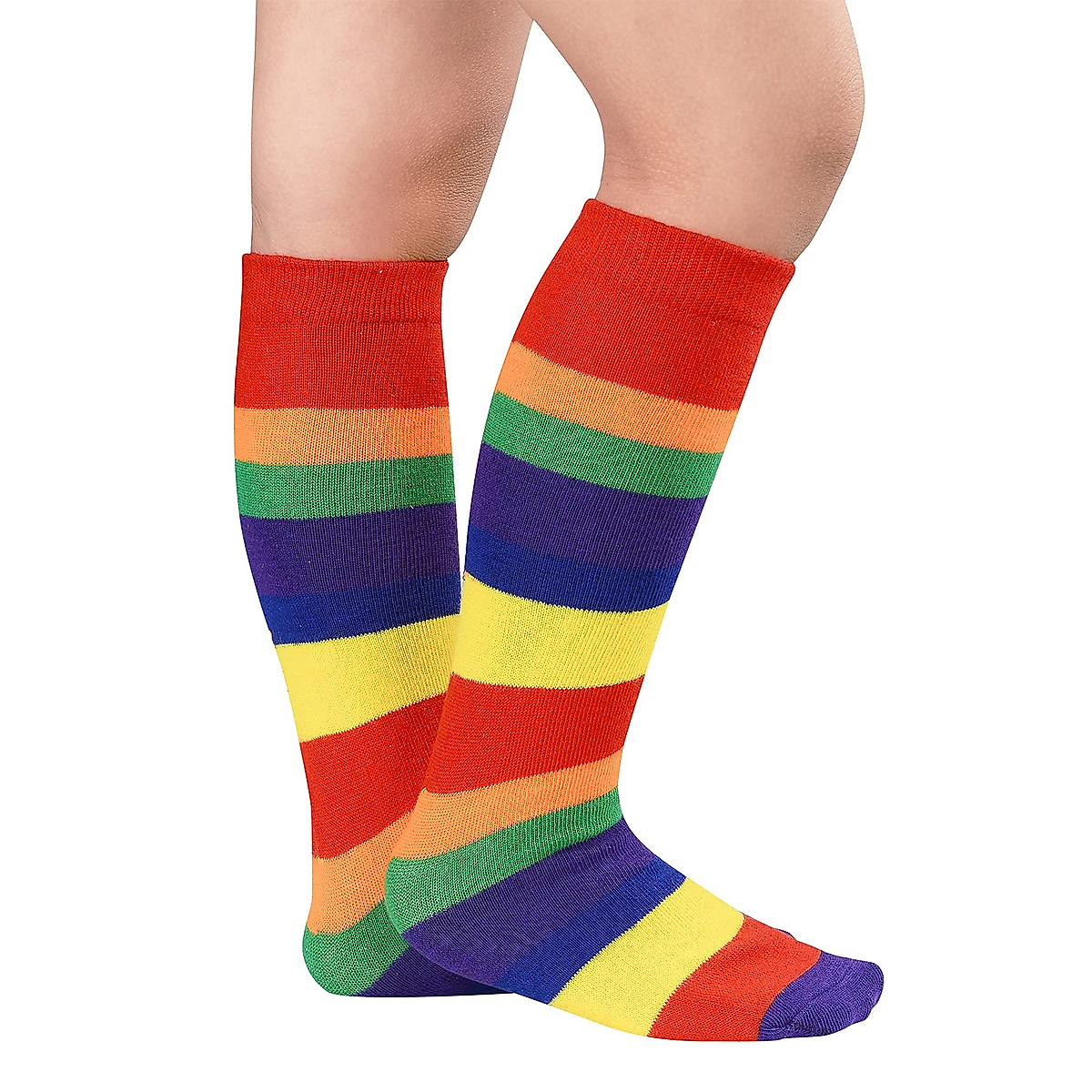 American Trends Toddler Soccer Socks Stripes Knee High Tube Socks Cotton Uniform Sports Socks for Toddler Girls 1 Pack Colorful Rainbow