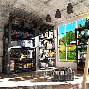 VIYET Garage Shelves,72" H Garage Shelving Heavy Duty, 2500Lbs 5 Tier Adjustable Garage Storage Shelves Suitable for Warehouse, Basement, Workshop, Kitchen, Require Assembly, 16" D*36" W*72" H, Black