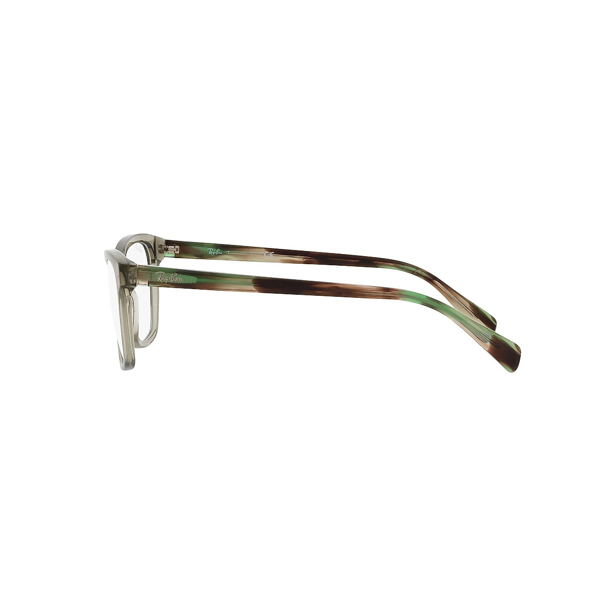 Ray-Ban RX5362 Square Prescription Eyewear Frames, Transparent Green/Demo Lens, 52 mm
