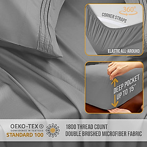 Abeero Home Full Size Bed Sheets Cooling - Luxury Hotel Sheet Set - Soft Sheet with Elastic Corner Strap - Deep Pocket Microfiber Bedsheet - Bedding Sheet & Pillowcases -4 PC (Full Size, Light Gray)