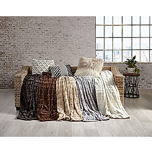 Swift Home® Embossed Faux Fur Throw Blanket & Bedspread - Luxurious Over-Sized Faux Fur Bed Throw Blanket - Full/Queen, 86" x 86", Grey