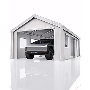 GAOMON 20'x13'x11' Carport Heavy Duty, 8 Reinforced Leg Poles & 14 mil PE Canopy, Outdoor Storage Shed with 4 Roll-up Doors and Ventilative Windows, Portable Garage for Pickup Truck, and Boat, White