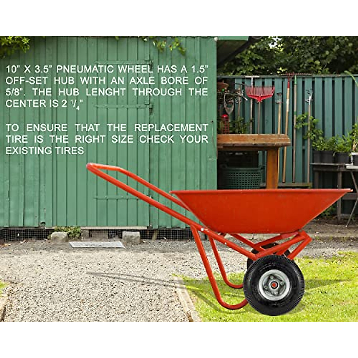 Vergo Pneumatic Wheels 2-Pack Heavy Duty Air Filled Dolly Replacement Wheels - Threaded Tires, Hand Truck Wheels 10" x 3.5” with 5/8" Axle Bore Hole, Offset Hub