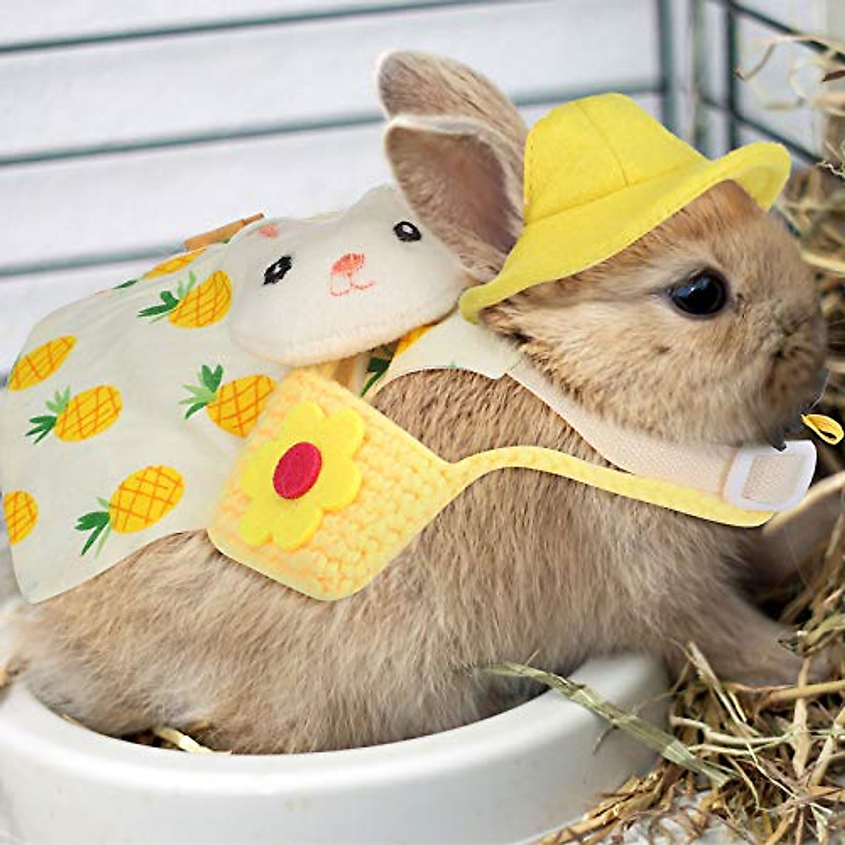 2 Sets Small Animal Harness Vest and Leash Set Small Pet Chest Harness Vest Walking Vest Harness for Rabbit Ferret Teacup Poodle Kitten (Pineapple and Plaid)