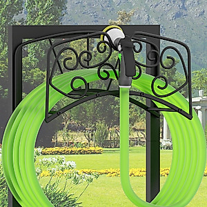 JessYo Garden Hose Holder Stand Water Hose Caddy with 4 Spikes, Freestanding Heavy Duty Metal Hose Storage Holds 150-feet Hose, Outdoor Hose Rack Hose Hangers for Outside Yard Lawn, Black