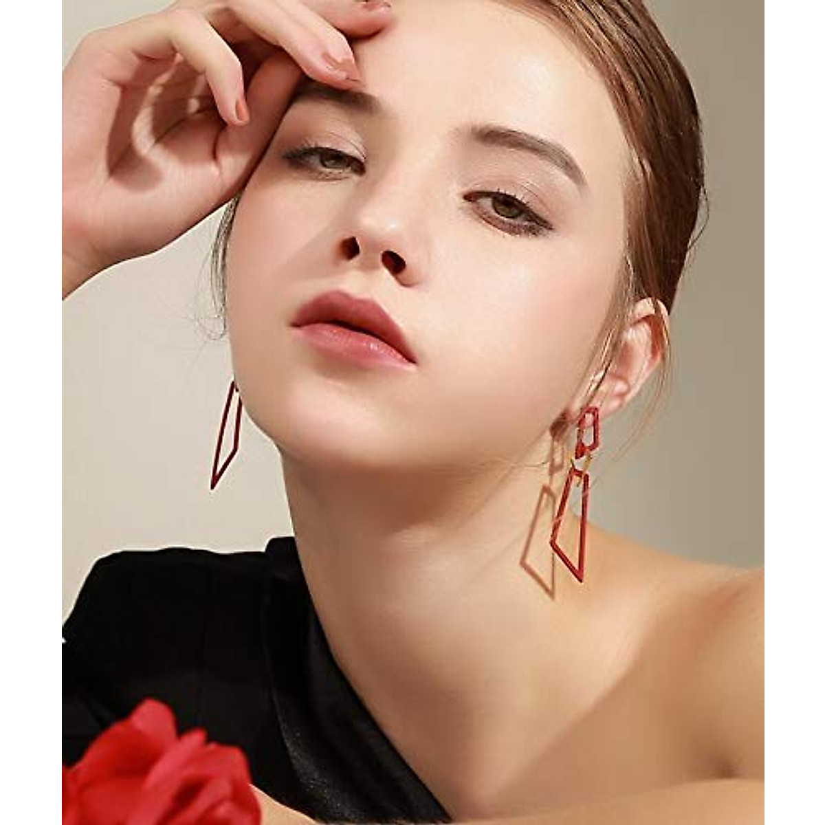 Chargances Bohemia Fashion Women Red Earrings Geometric Drop Earring Elegant and Simple Earrings Jewelry for Women