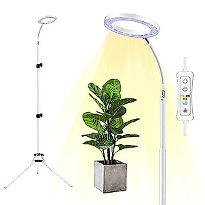 Grow Light with Stand, Yadoker LED Plant Light for Indoor Plants, Full Spectrum Grow Lamp, 8/12/16H Timer, 10 Dimmable Levels, 7 Switch Modes, Adjustable Tripod Stand 15-66 inches