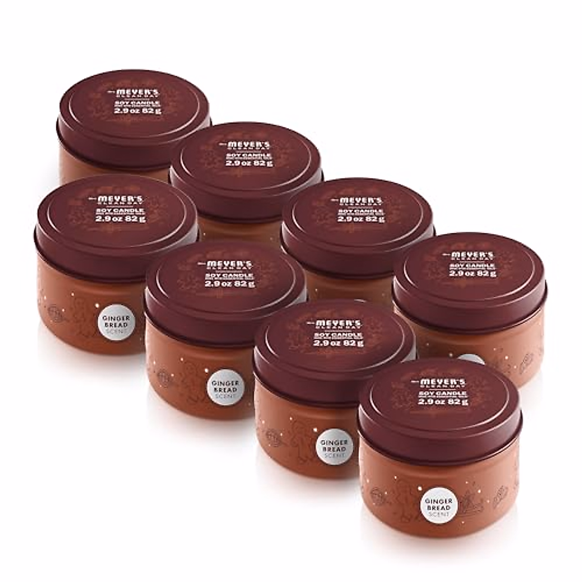 Mrs. Meyer’s Clean Day Scented Soy Candle, Tin Candle, Gingerbread Scent, 2.9 oz (Pack of 8)