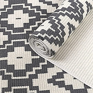 Uphome Indoor Outdoor Rug 3' x 5' Gray Farmhouse Patio Rug Hand Woven Moroccan Cotton Area Rug Modern Boho Geometric Machine Washable Carpet for Entryway Bedroom Living Room