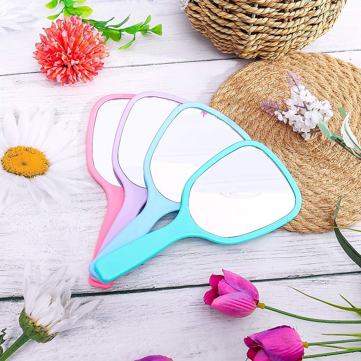 Aestivate 4PC Hand Mirror, Travel Handheld Mirror, Cosmetic Mirror with Handle (4PC)