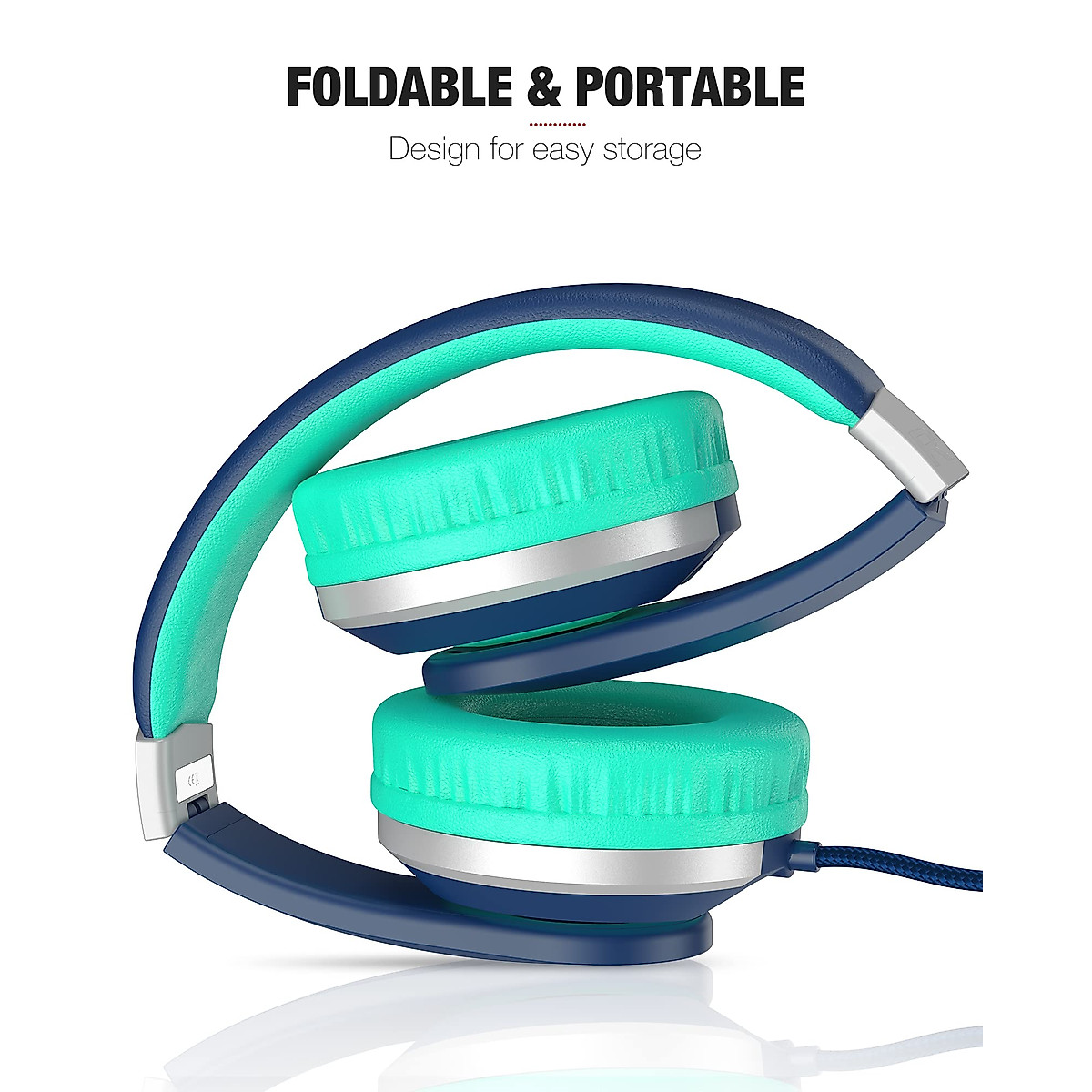 ELECDER Kids Headphones i41 Headphones for Kids Children Girls Boys Teens Foldable Adjustable On Ear Headphones with 3.5mm Jack for Cellphones Computer Kindle School Blue&Teal