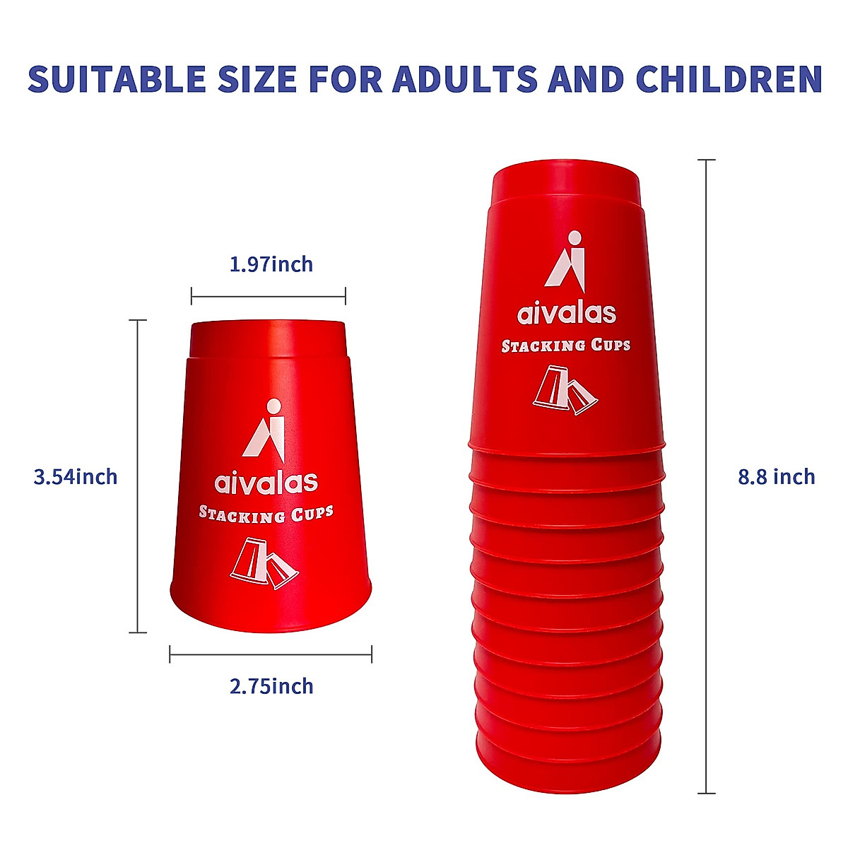 Aivalas Stacking Cups, Quick Stack Cups Game with 12 PCS Stacking Cups & Durable Carry Bag, Classic Stacking Games for Kids Adults Family(Red)