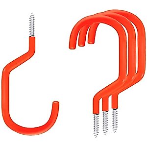 SMARTOLOGY Extra-Large Bike Hook, Rubber Coated Bicycle Hanger, Heavy-Duty Screw in Ceiling Hooks for Garage Wall and Shed, 4 Pack Oversize Tool Holder