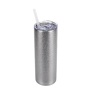 Elanze Designs 20 oz Glitter Stainless Steel Insulated Travel Tumbler With Sliding Lid For Iced or Hot Beverage, Silvertone Sparkle
