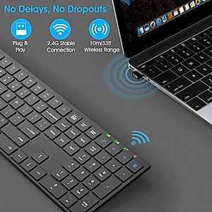 Trueque Wireless Keyboard, Full Size Ultra Slim Keyboard with Silent Keys, Number Pad, 2.4 GHz Wireless Ergonomic USB Computer Keyboard for Laptop, Windows, PC, Desktop, Mac, Black