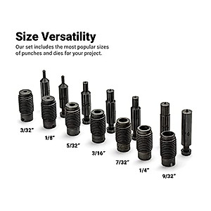 Capri Tools CP21050 21050 Metal Hole Punch Set With Puncher 16 Piece, Black