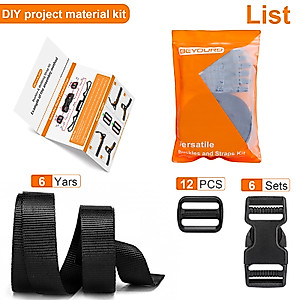 Buckles Strap 1 Inch: Nylon Webbing Straps 6 Yards, Quick Side Release Plastic Buckle Dual Adjustable 6 Pack, Tri-Glide Slide Clip 12 PCS, Metal D Rings 6 PCS, Heavy Duty, Black