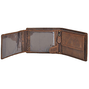 DiLoro Italy Full Size Mens Leather Wallet Bifold Flip ID Zip Coin Wallets with RFID Protection (Dark Hunter Brown With ID)