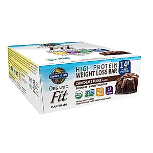 Garden of Life High Protein Bars for Weight Loss - Organic Fit Bar, Chocolate Fudge (12 per carton) - Burn Fat, Satisfy Hunger and Fight Cravings, Low Sugar Plant Protein Bar with Fiber