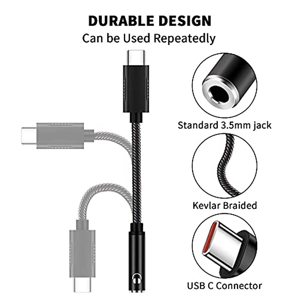 USB C to 3.5mm Headphone Adapter, ACAGET USB Type C Dongle Audio Jack Converter DAC Chip Braided Cable Aux Earbuds Adapter for Samsung S21 Ultra S22 S23 S20 FE Galaxy A53 OnePlus 9 Pro Pixel 6 7 Black