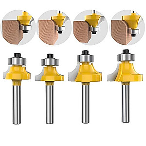 1/4 Inch Shank Roundover Edging Router Bit Set Corner Rounding Edge Forming Roundover Beading Router Bit Set (5/16" 3/16" 1/4" 1/8" Radius 4Pcs) by ROOCBIT
