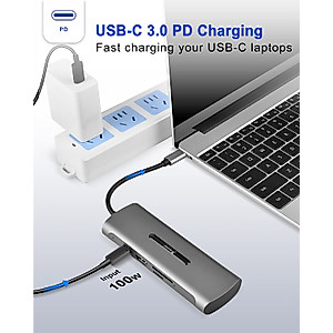 USB C Hub Adapter for MacBook Air, MacBook USB Adapter - 7-in-1 Multiport 4K HDMI Docking Station, Dongle for MacBook Pro/Air Mac Dock TF/SD Card Readers, Thunderbolt 3, PD 100W, USB 3.0