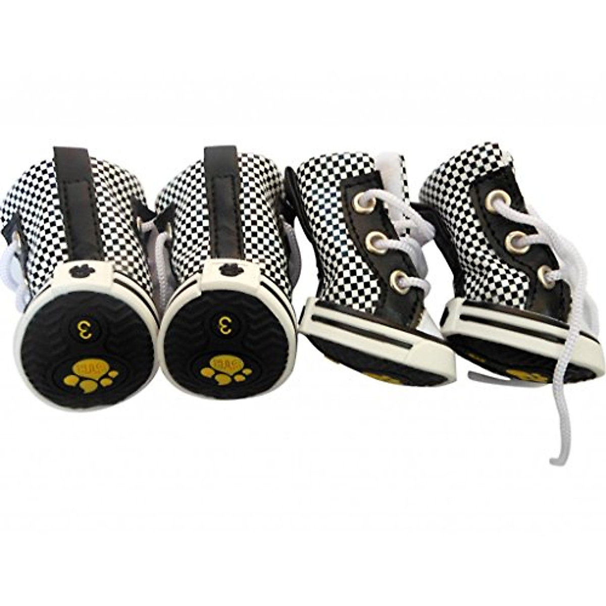 Tangpan Hold Honey Black and White Plaids Pet Dog PU Boots Sports Shoelace Shoes Booties Sneakers Size 3#
