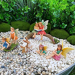 Mood Lab Fairy Garden - Miniature Family Kit Figurines & Accessories - Fairies Statue Set of 6 pcs - Outdoor or House Decor