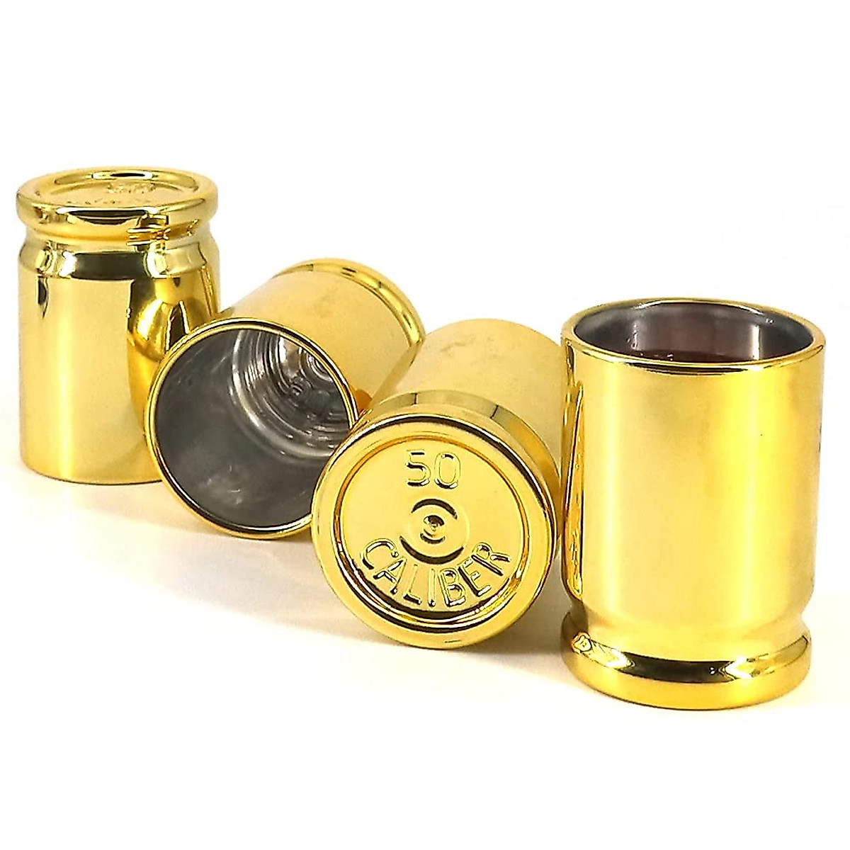 HUNTPAL 50 Caliber Shot Glass Set of 4 Shot Glasses, Plastic Golden Shiny Surface Drinking Cup Opaque Mug Wineglass Novelty Gift Mancave Decoration