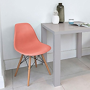 2xhome - Pink - DSW Molded Plastic Shell Bedroom Dining Side Ray Chair with Brown Wood Eiffel Dowel-Legs Base Nature Legs