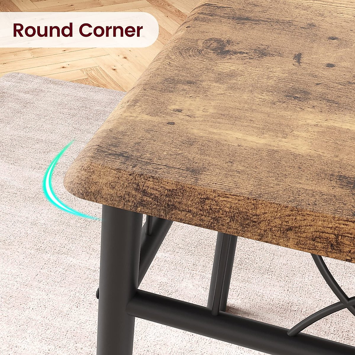 IDEALHOUSE Dining Table Set for 4, Kitchen Table and Chairs, Rectangular Dining Room Table Set with 4 Upholstered Chairs, 5 Piece Dining Table Set for Small Space, Apartment, Rustic Brown